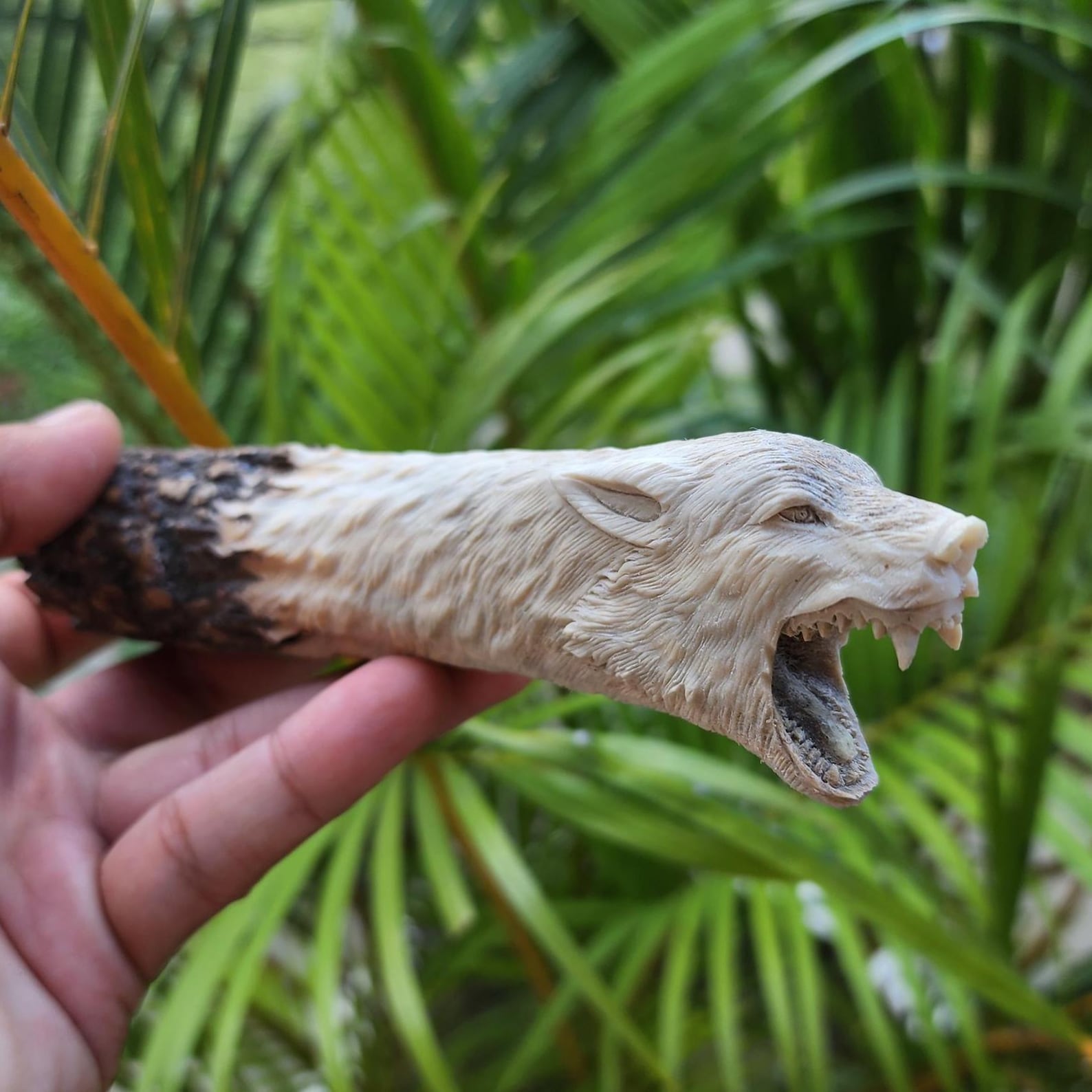 Hand-carved Wolf Head Knife Handle – Genuine Deer Antler Custom Handle ...