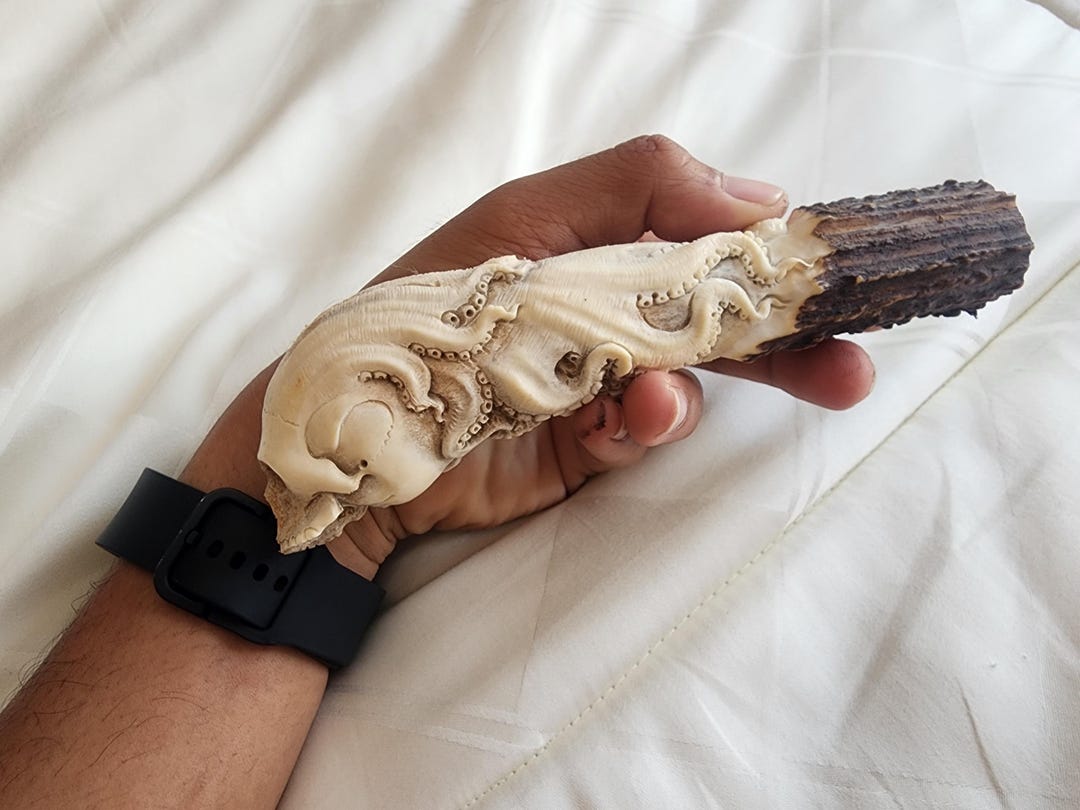 Deer Antler Carving Skull Octopus for Knife Handle - Etsy