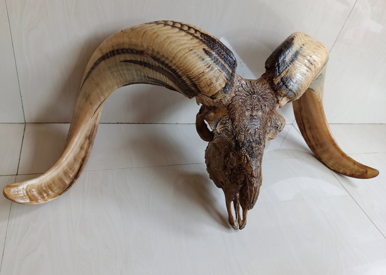 Carved Ram Skull Carving Indian - Etsy