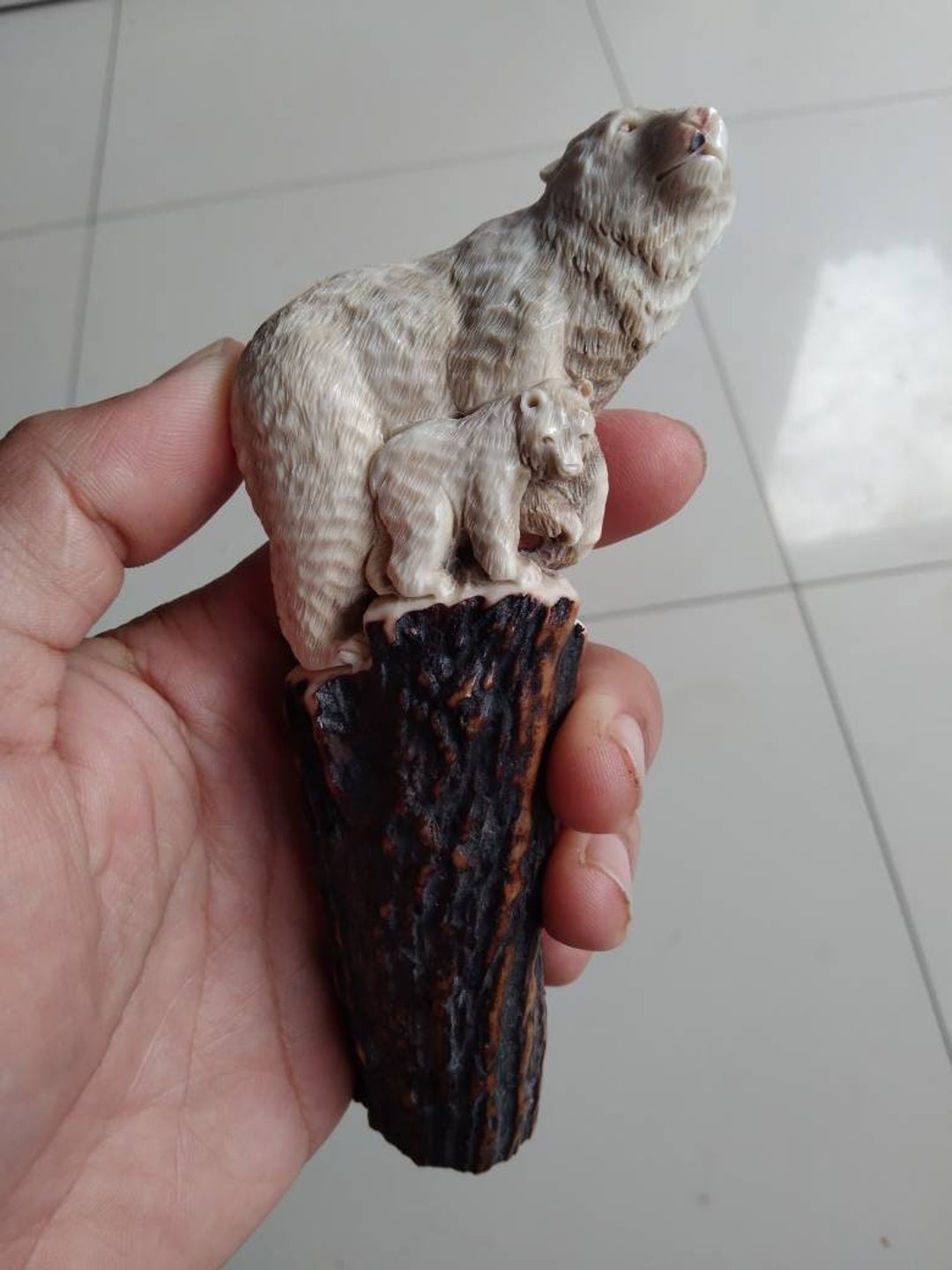 Deer Antler Carving Knife Handle Bear With Baby - Etsy