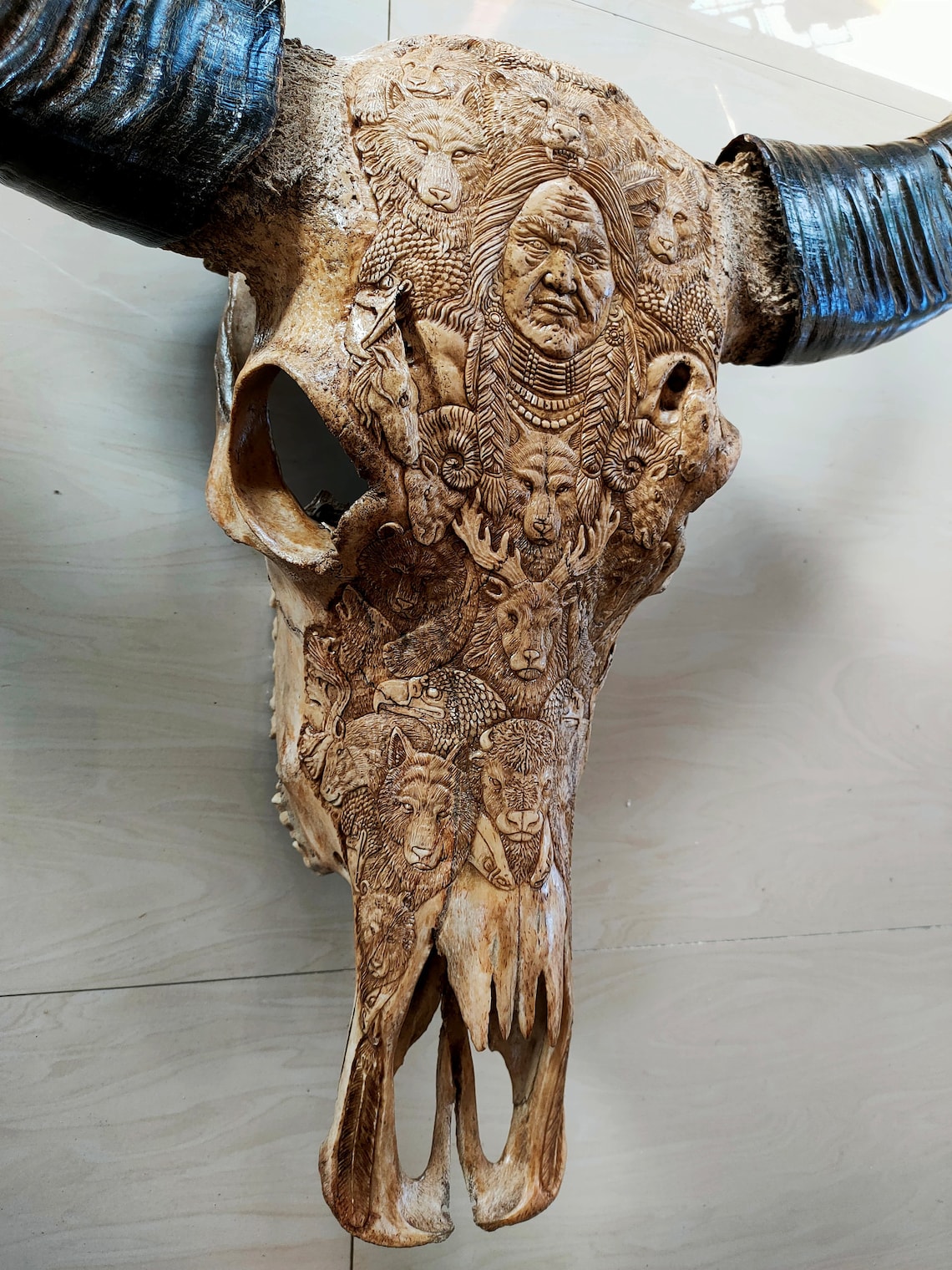 Carved Buffalo Skull Indian Huge Skull - Etsy