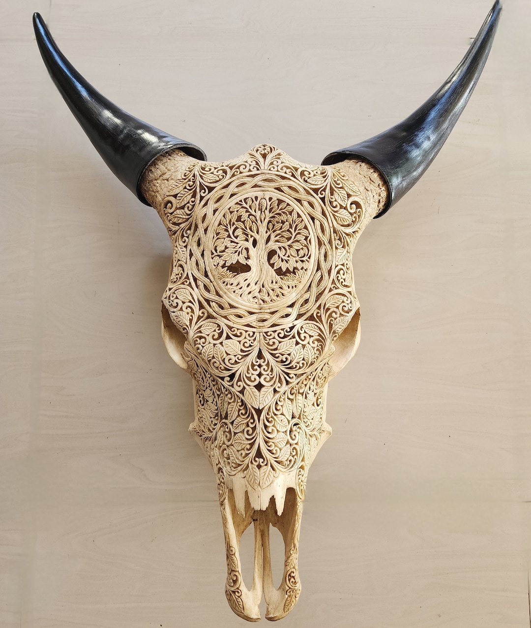 Carved Cow Skull Tree of Life Antic - Etsy