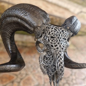 Carve Ram Skull Carving Celtic Grey HUGE - Etsy
