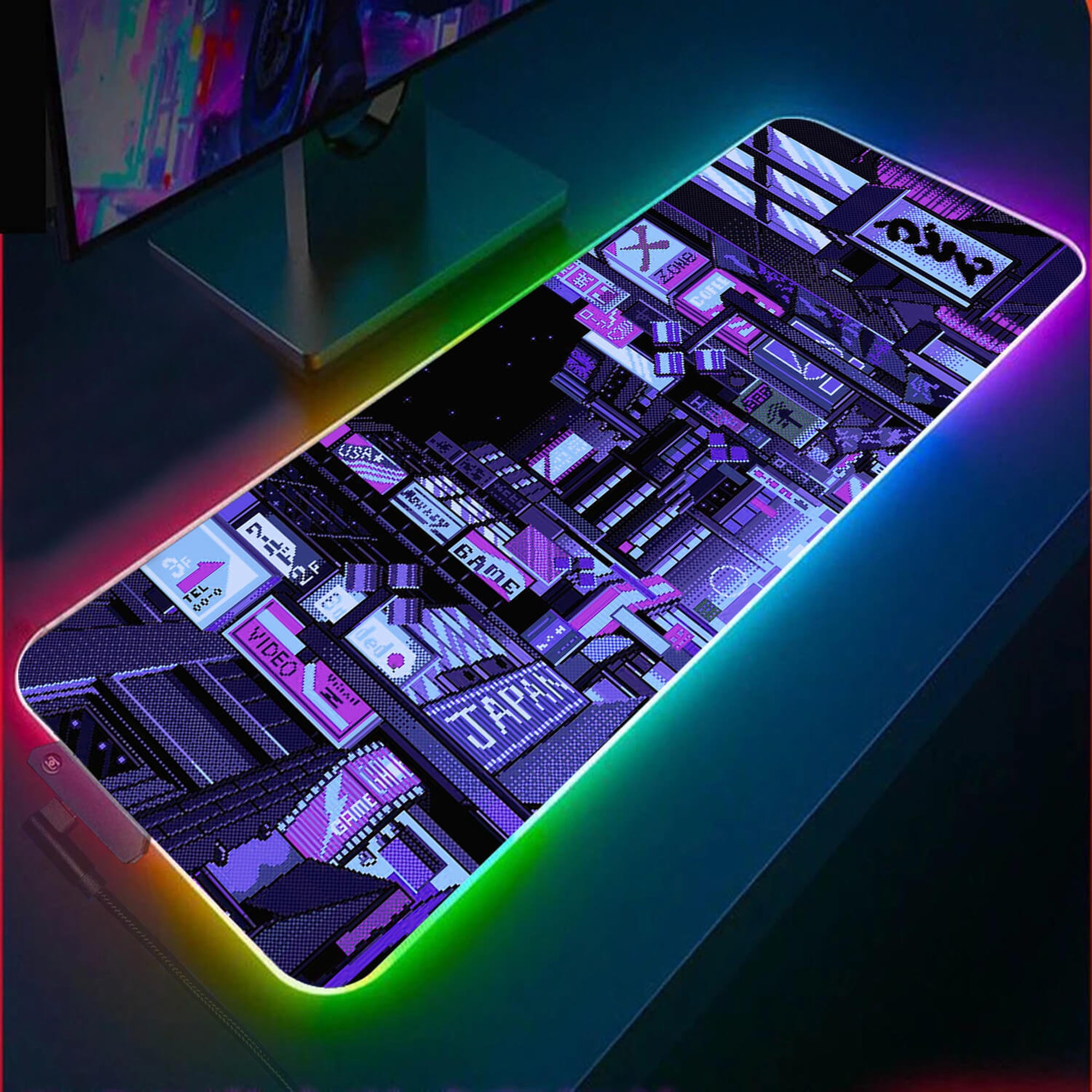 Vaporwave Tokyo Street RGB Gaming Mouse Pad, Pixel Art Gaming Desk Mat