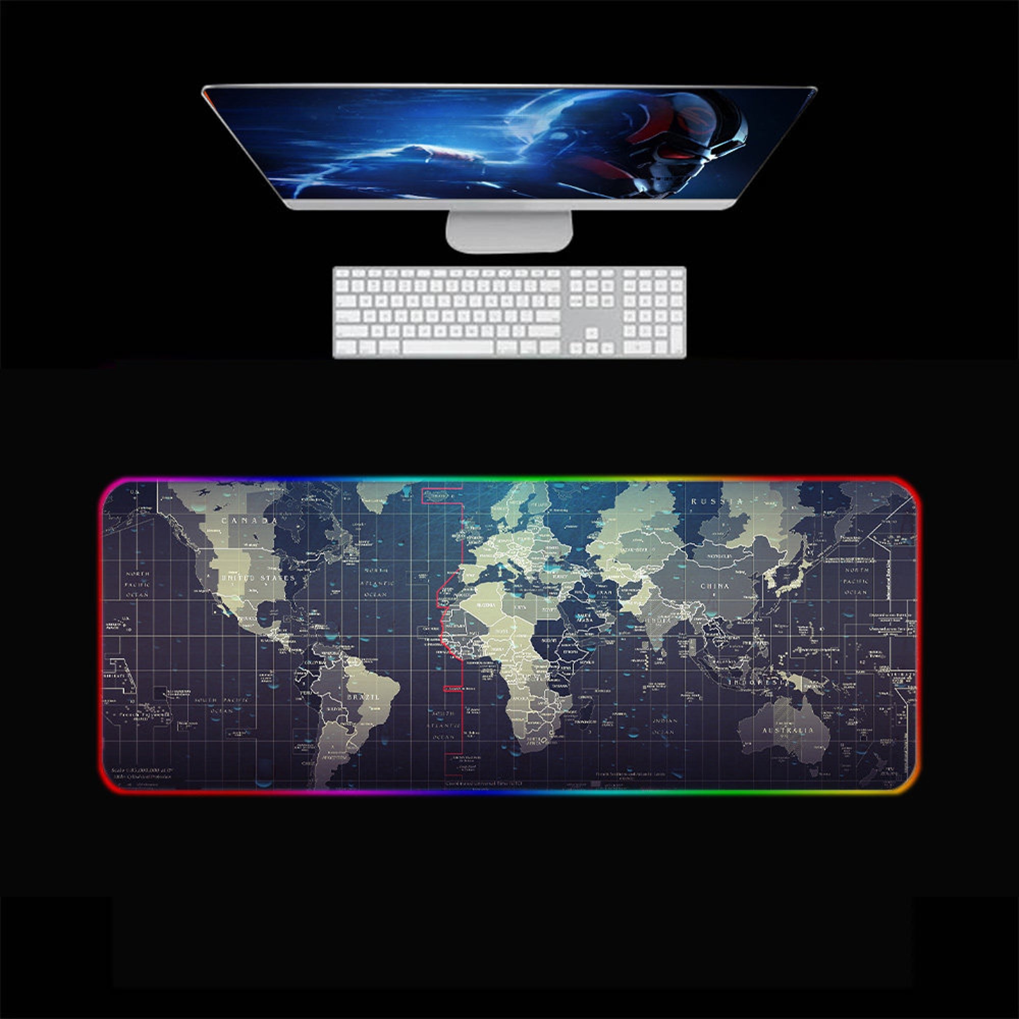 World Map RGB Gaming Mouse Pad, RGB Gaming Desk Pad, Gaming Mouse Pad