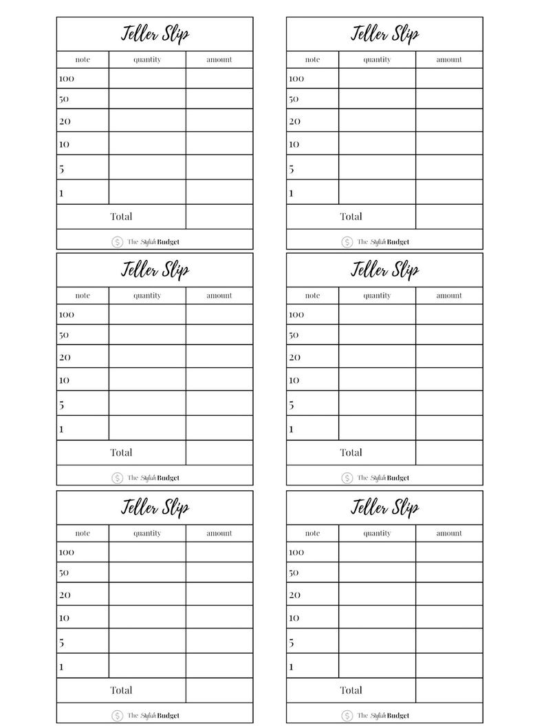 Printable Teller Slips: Cash Breakdown Sheets for Budgeting (PDF) - Etsy