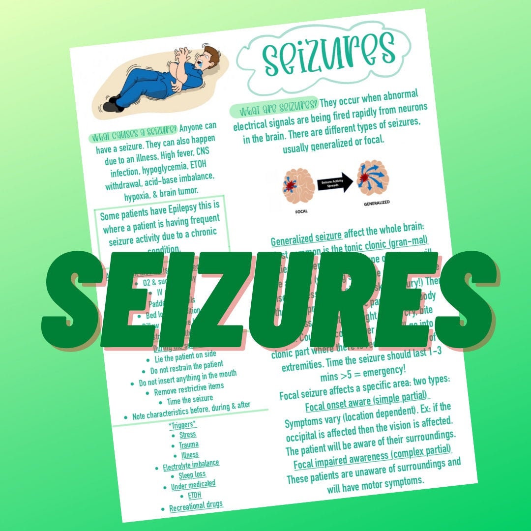 Neurological Disorder Notes - Seizure - Etsy