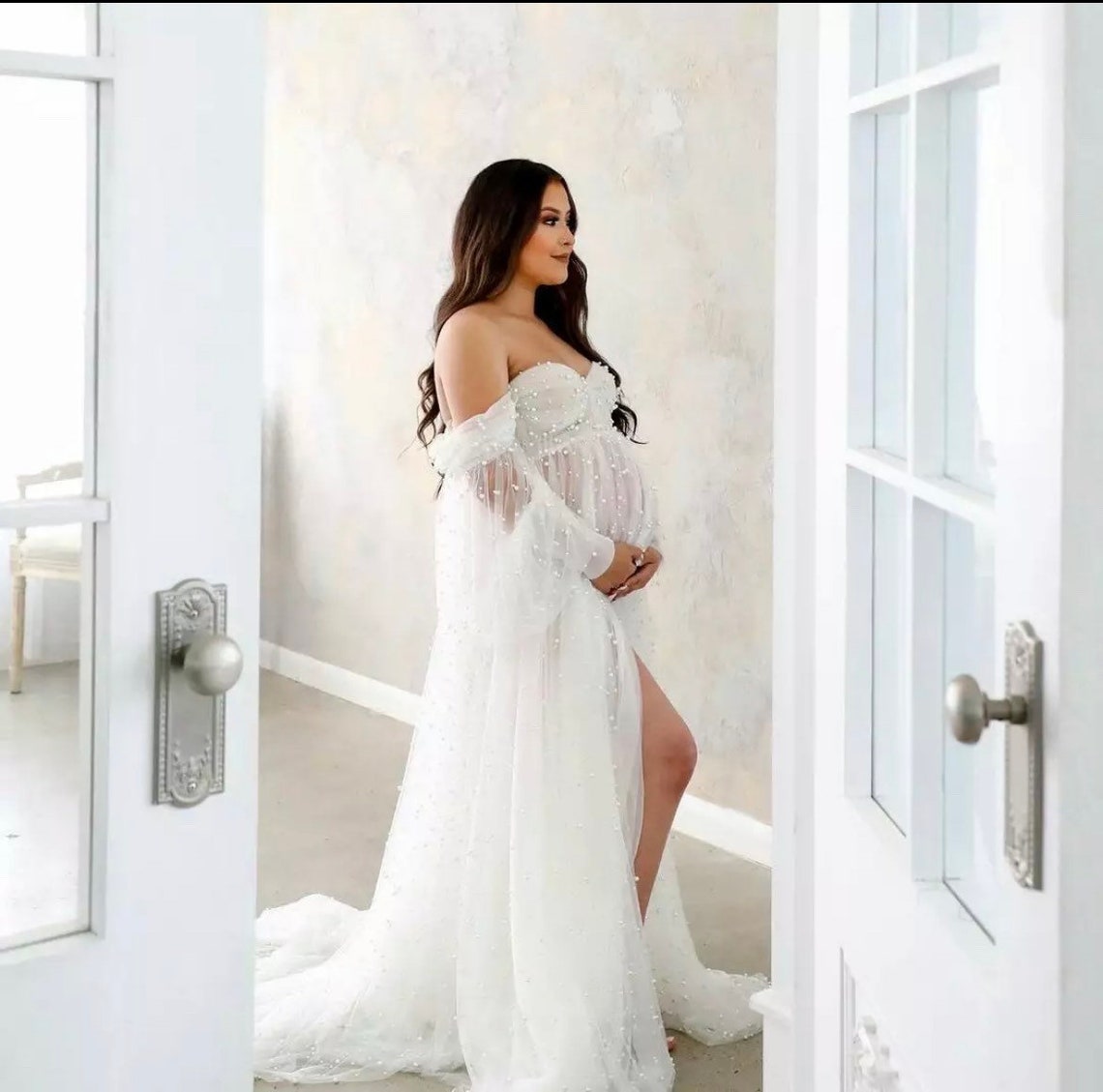 Maternity Dress For Photoshoot Pearl Tulle Maternity Wedding Etsy