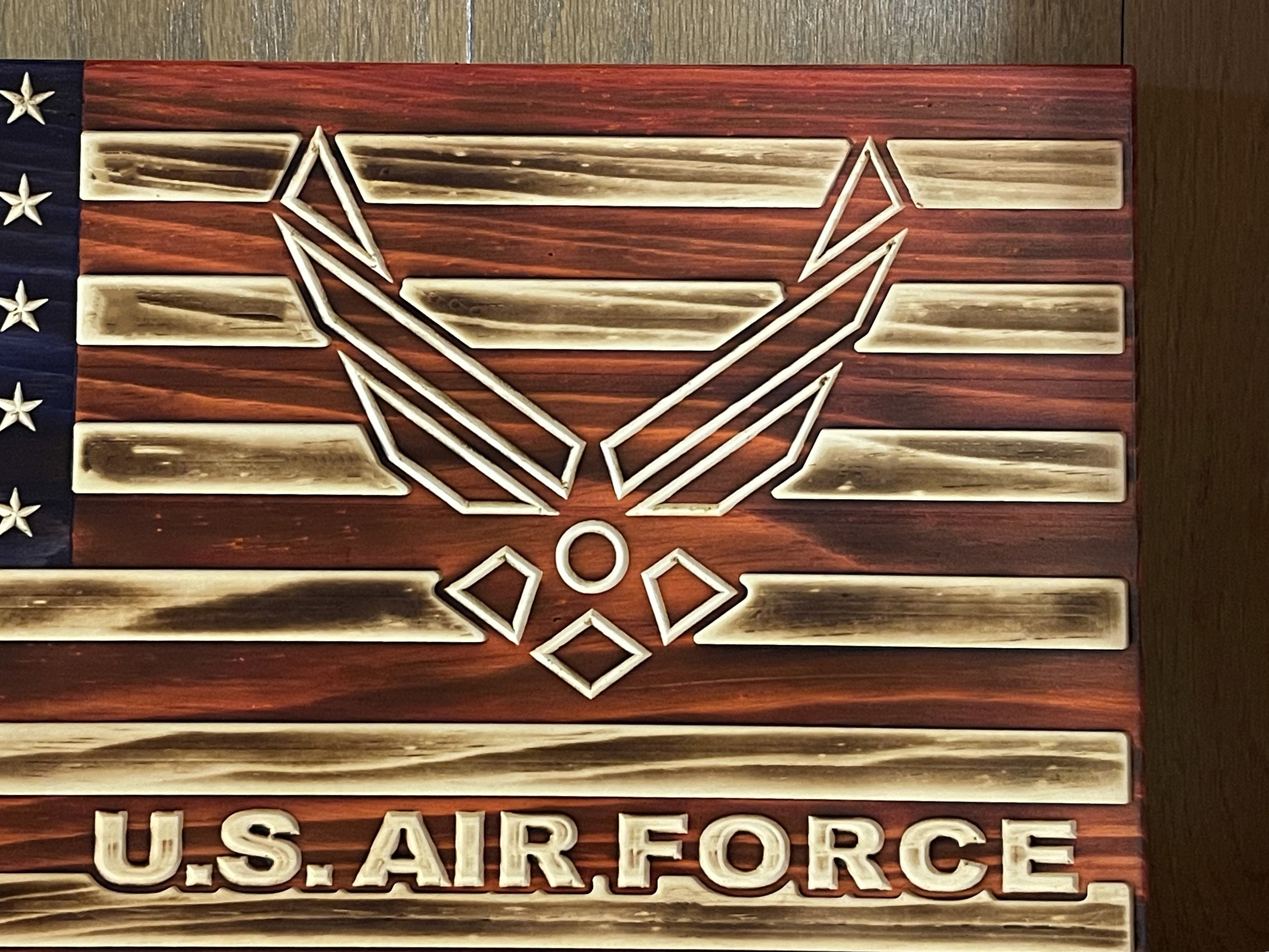 Carved Wooden US Air Force Flag | Military Retirement Gift | Air Force ...