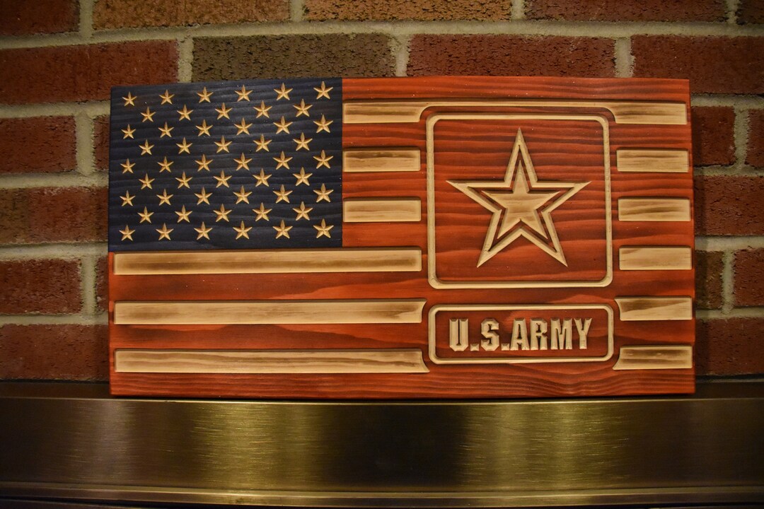 Carved Wooden US Army Flag | Military Retirement Gift | Army Gift ...