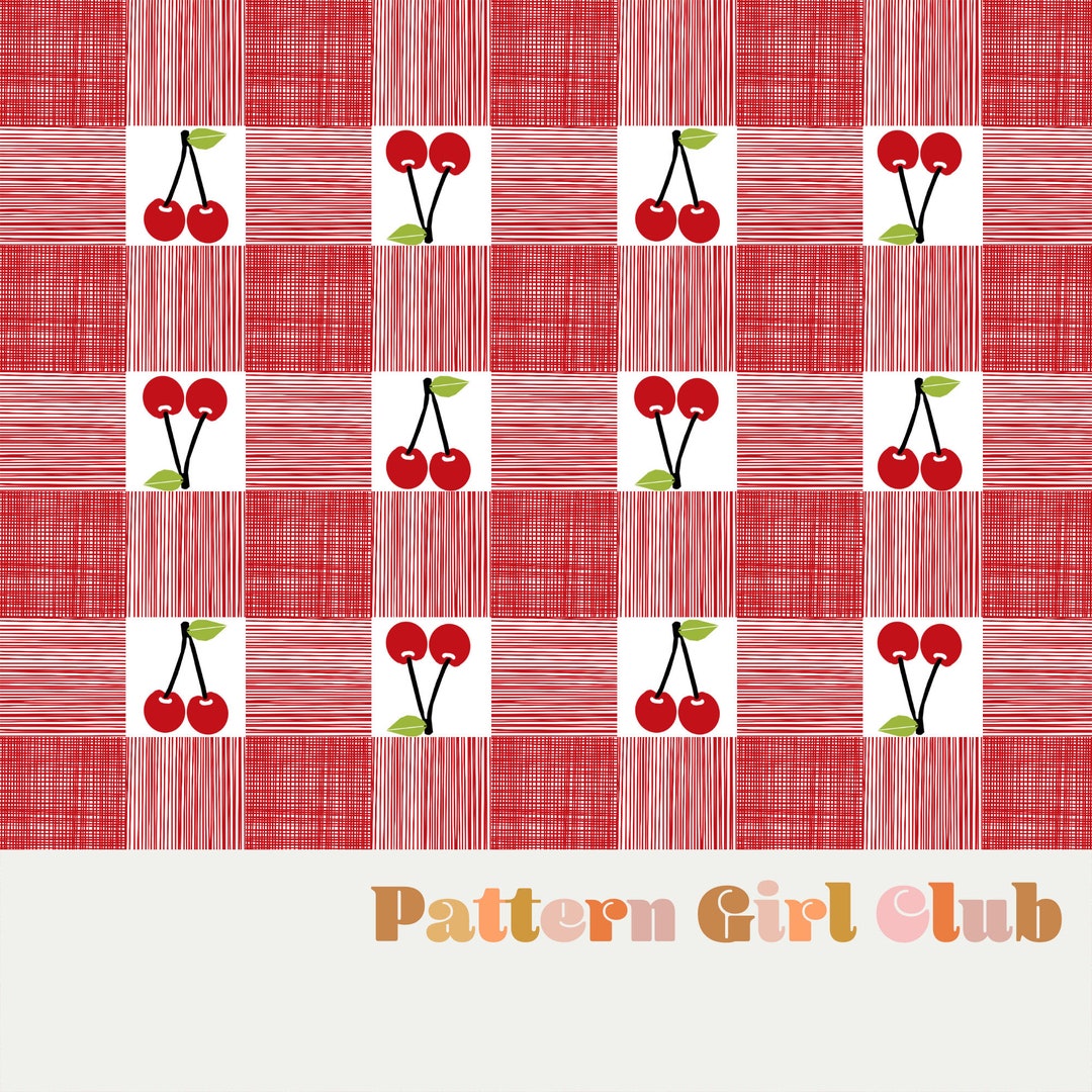 Cherry Gingham Summer Fruits Seamless Repeat Pattern for Commercial Use ...