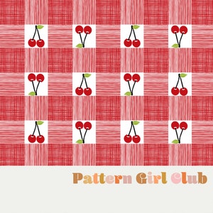 Cherry Gingham Summer Fruits Seamless Repeat Pattern for Commercial Use ...