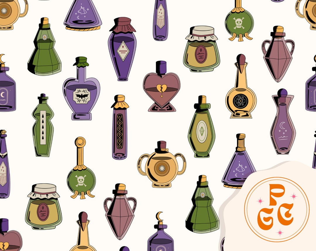 Potions Halloween Fun Cute Witchy October Seamless Repeat Pattern Boho ...