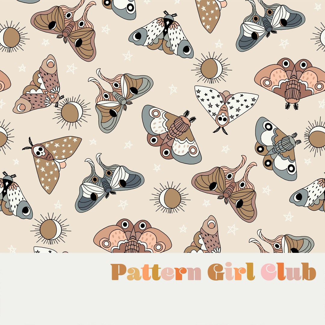 Moths and Moons Muted Boho Seamless Repeat Pattern Boho Neutral for ...