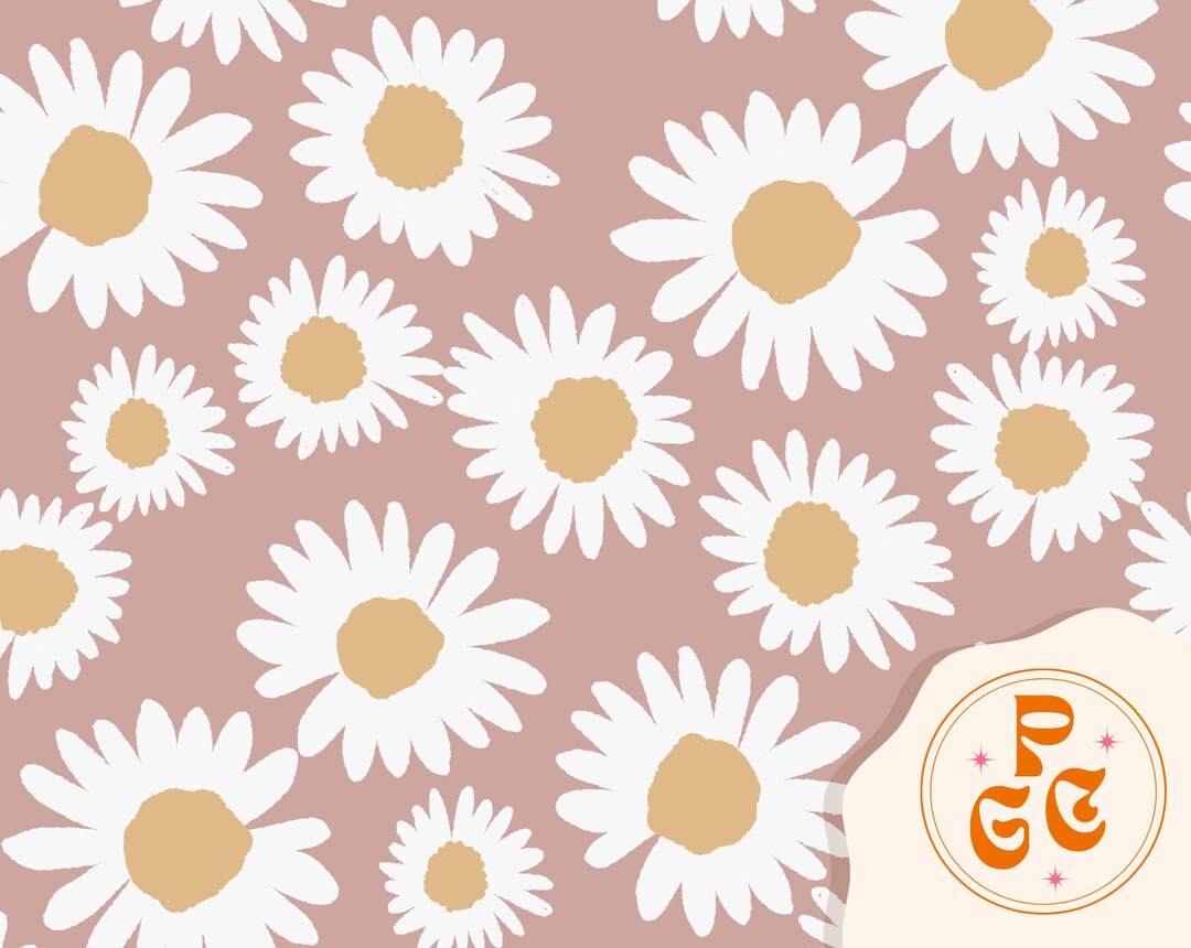 Dusty Pink Mauve Retro Daisies Seamless Repeat Pattern Boho Neutral for ...