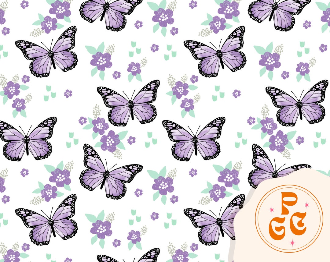 Monarch Butterfly Purple Floral Seamless Repeat Pattern Boho Neutral ...