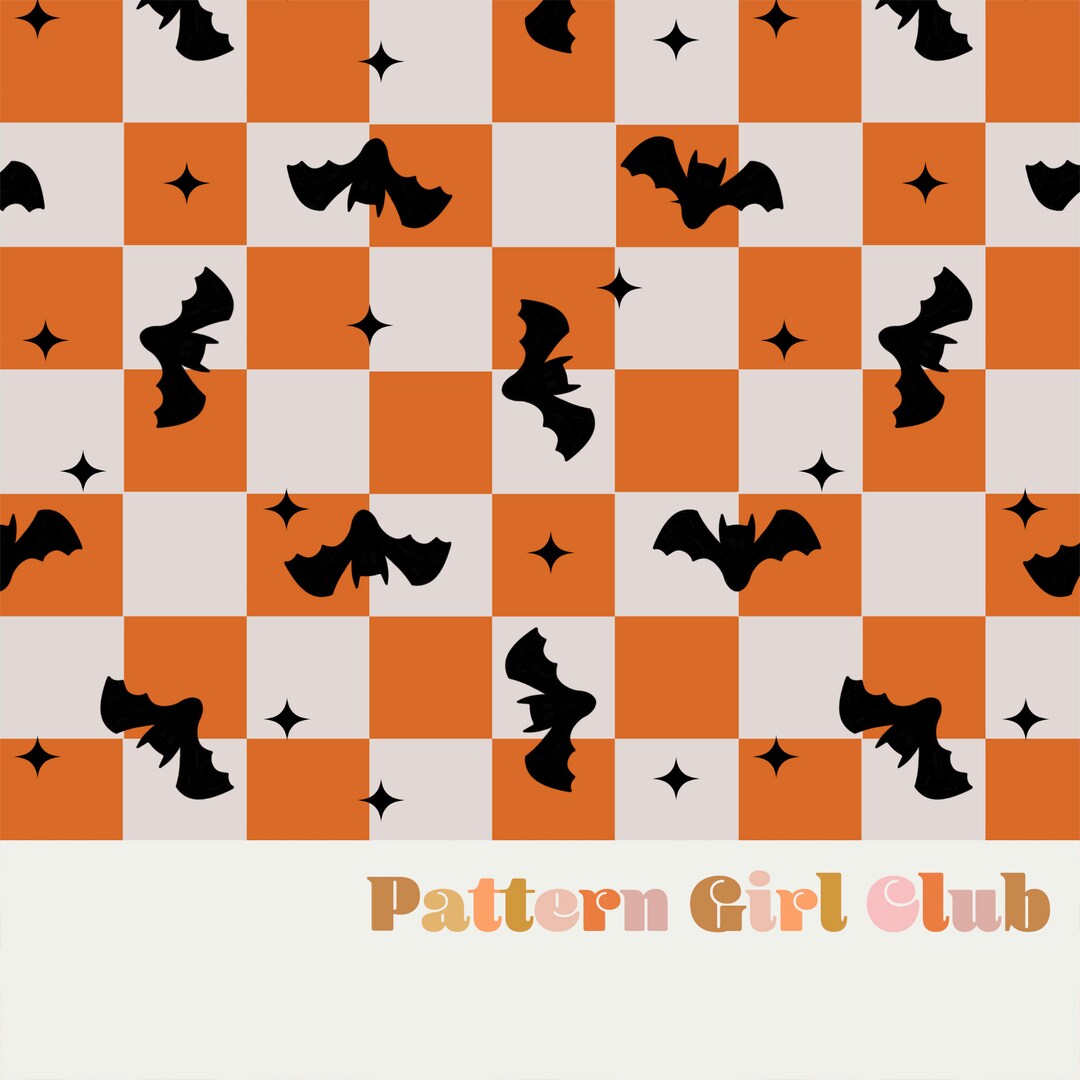Bat Halloween Checkerboard Seamless Repeat Pattern Boho Neutral for ...