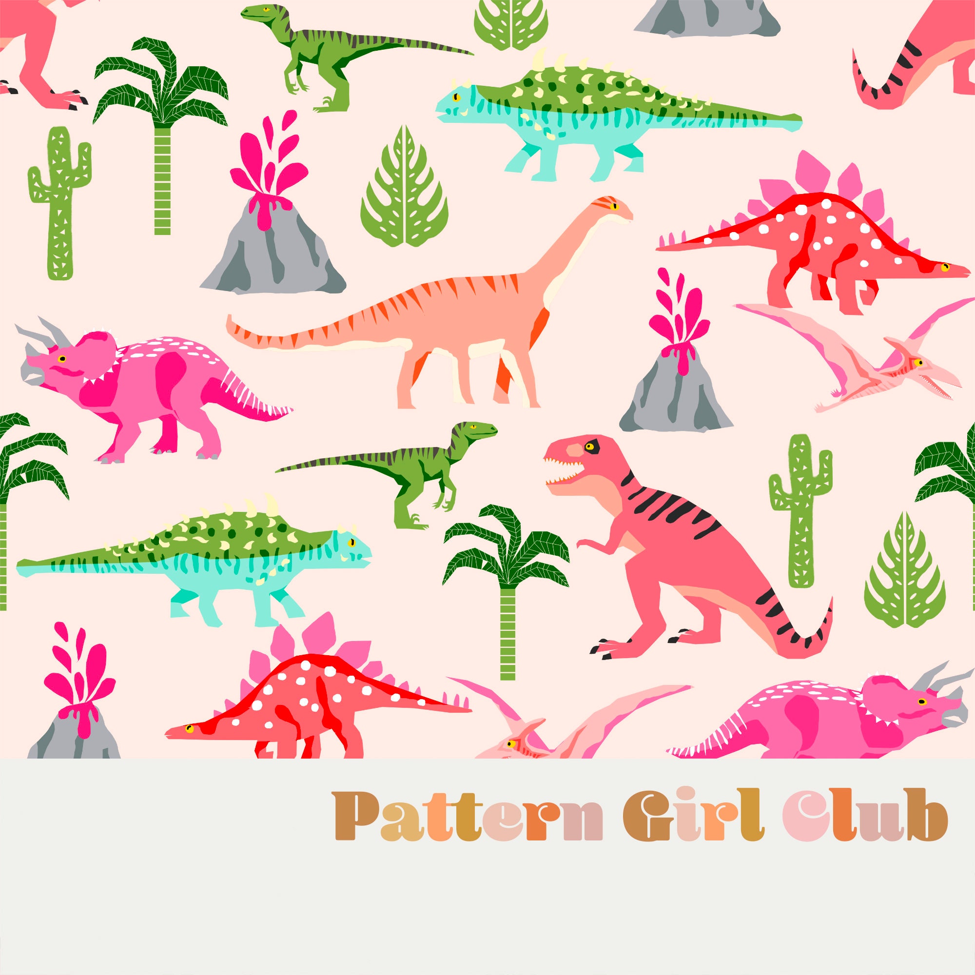 Dinosaurs Kids Pink and Green Girls Seamless Repeat Pattern - Etsy