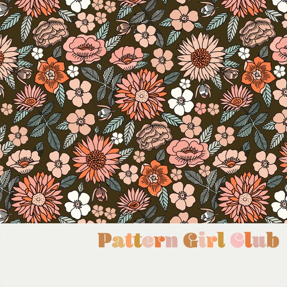 Vintage 70s Floral Dark Seamless Repeat Pattern Boho Neutral - Etsy