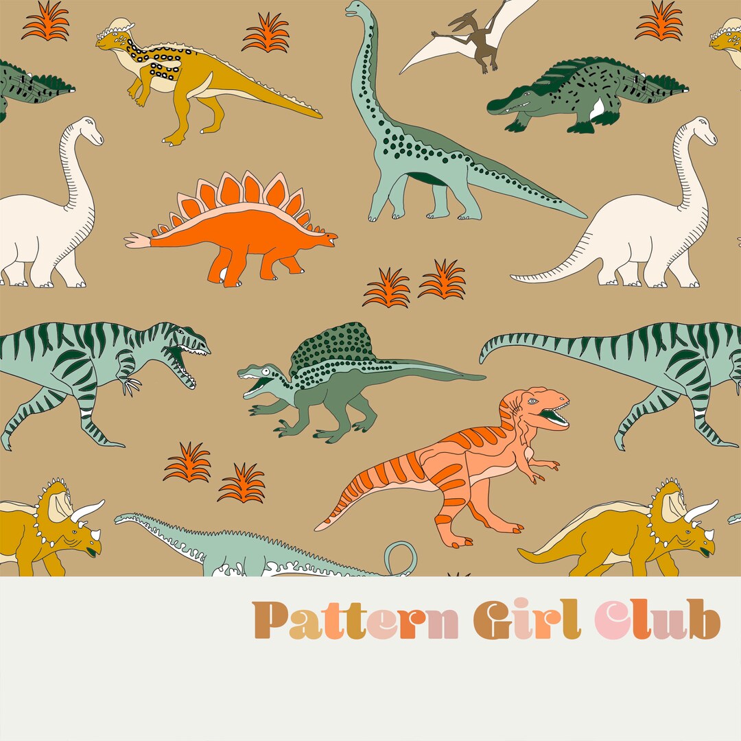 Dinosaurs Kids Seamless Repeat Pattern Boho Neutral for Commercial Use ...