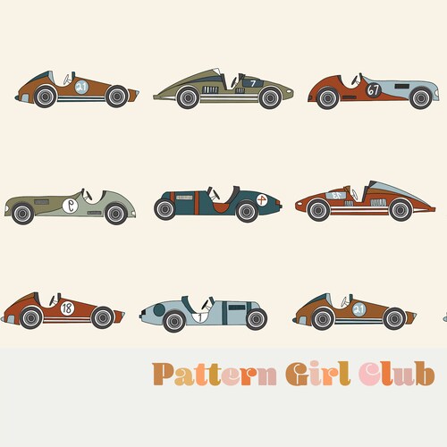 Race Cars Vintage Cars Boys Seamless Repeat Pattern Boho - Etsy
