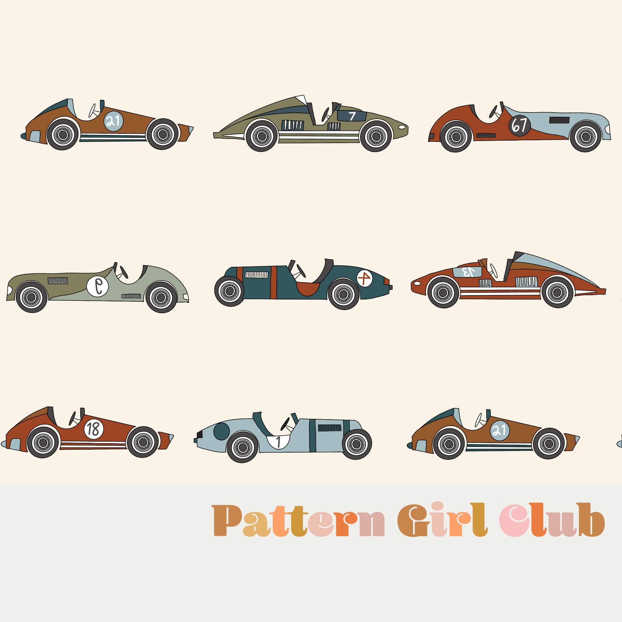 Race Cars Vintage Cars Boys Seamless Repeat Pattern Boho - Etsy