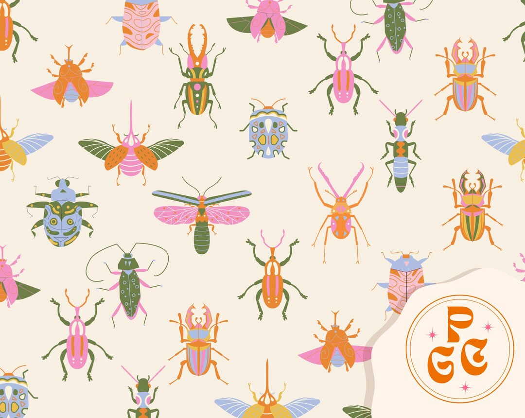Bugs and Insects Seamless Repeat Pattern Boho Neutral for Commercial ...