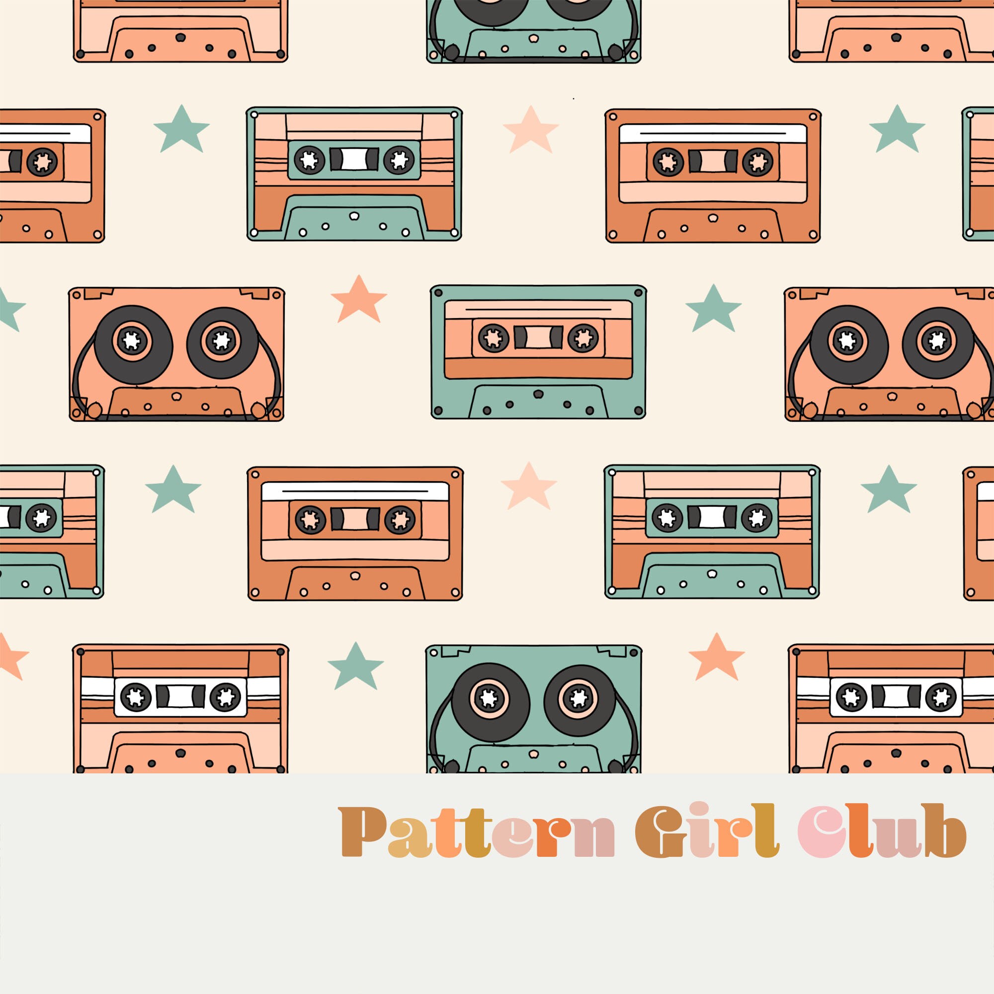 Retro Cassette Player Seamless Repeat Pattern Boho Neutral for | Etsy