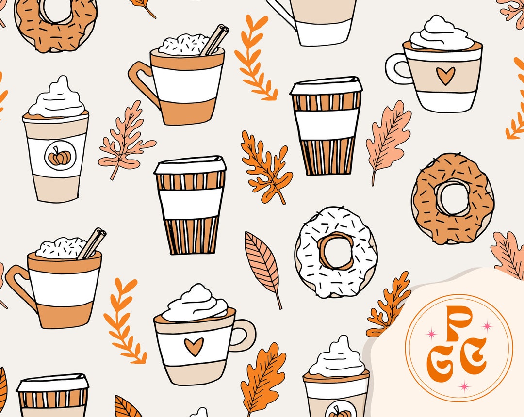 Pumpkin Spice Autumn Fall Leaves Food Seamless Repeat Pattern Boho ...