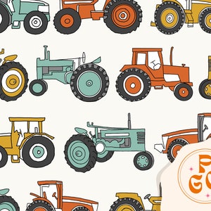 Vintage Tractors Hand-drawn Farm Illustration Seamless Repeat Pattern ...