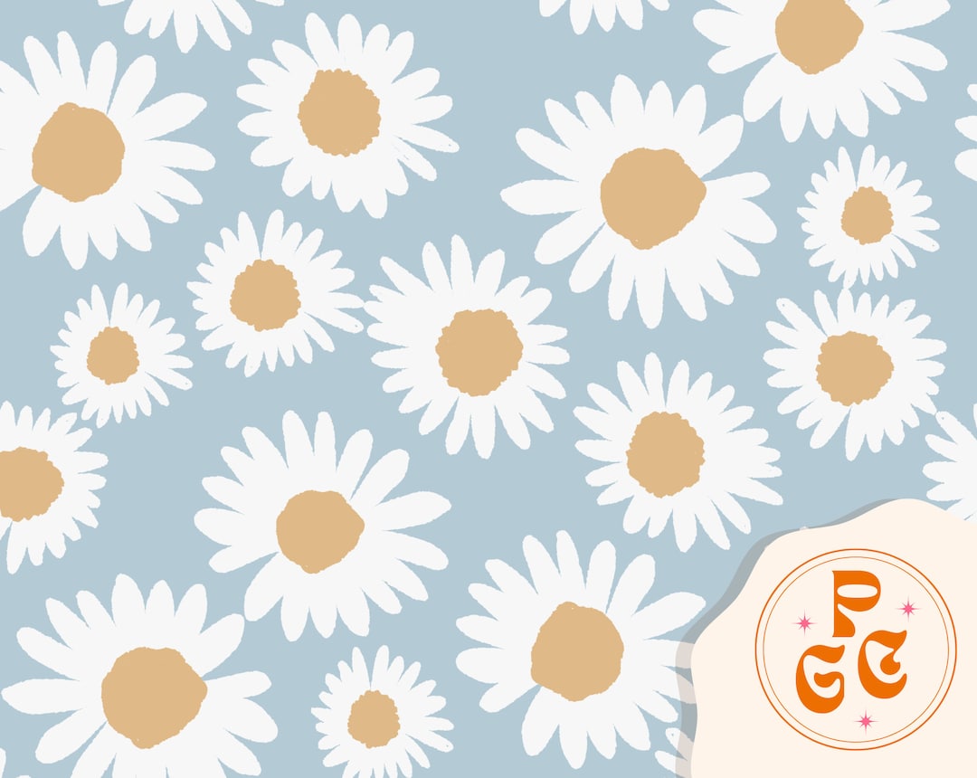 Retro Daisies Seamless Repeat Pattern Boho Neutral for Commercial Use ...