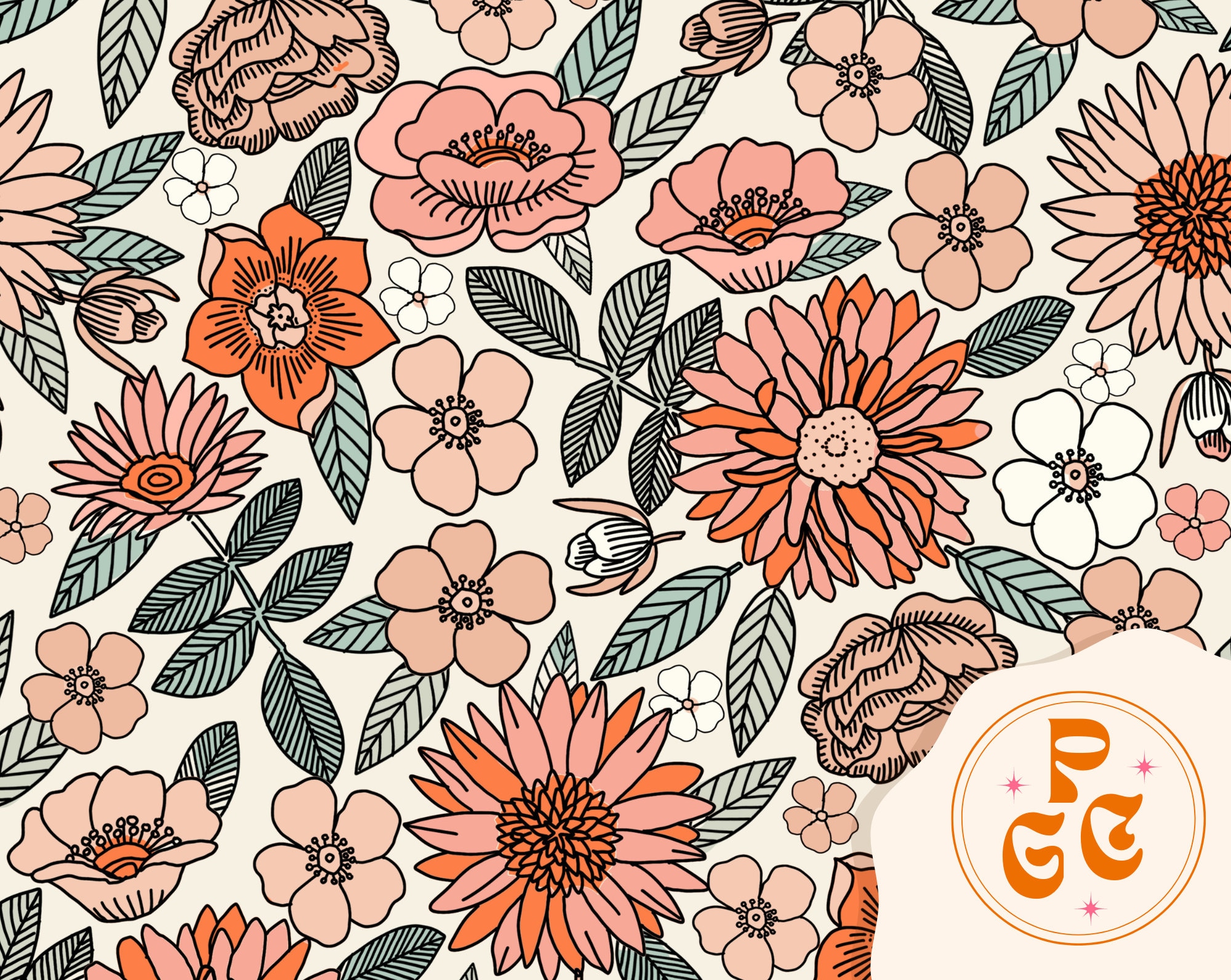 Vintage 70s Floral Light Seamless Repeat Pattern Boho Neutral - Etsy