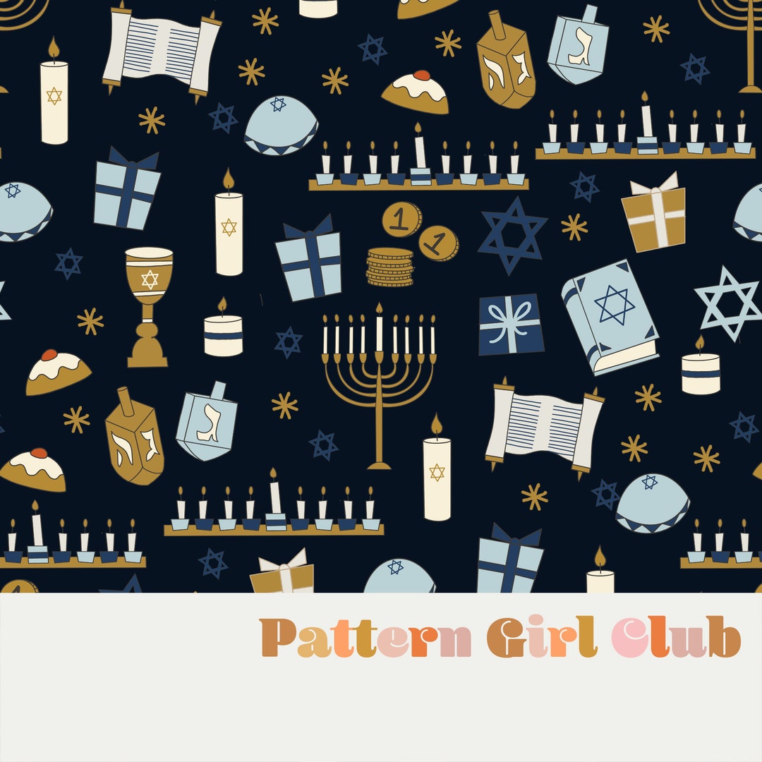 Hanukkah Doodles Seamless Repeat Pattern Boho Neutral for Commercial ...