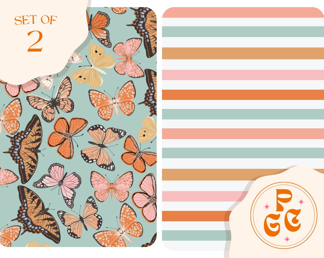 SET of 2 Butterflies and Stripes Swallowtail Butterfly Seamless Repeat ...