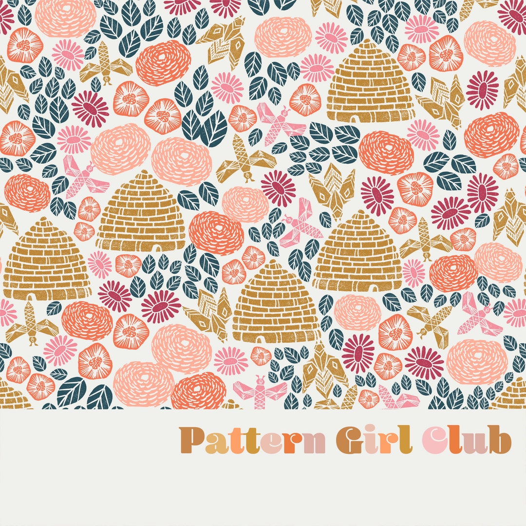 Bee Garden Honey Bees Floral Seamless Repeat Pattern Boho Neutral for ...