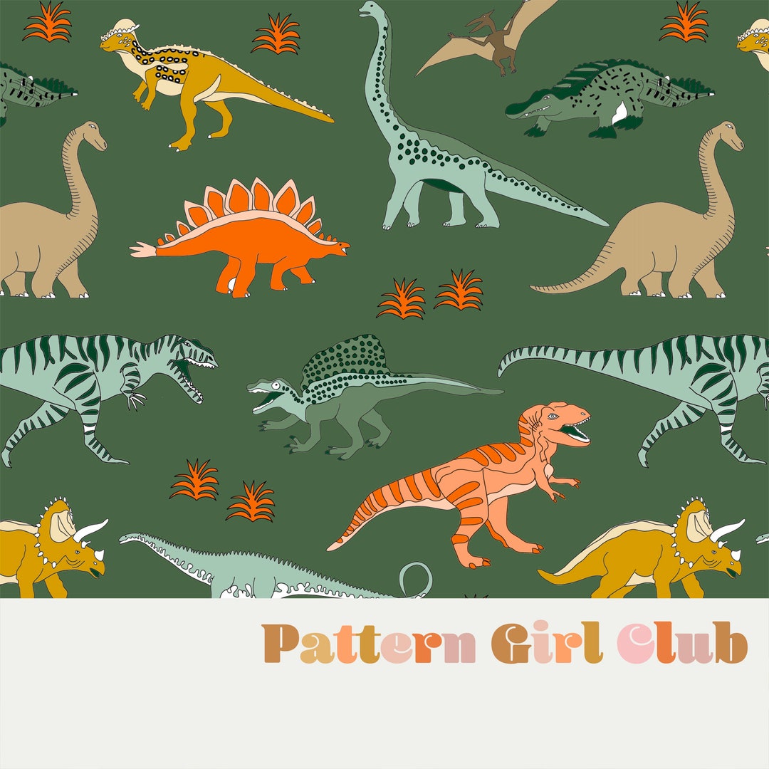Dinosaurs Kids Seamless Repeat Pattern Boho Neutral for Commercial Use ...