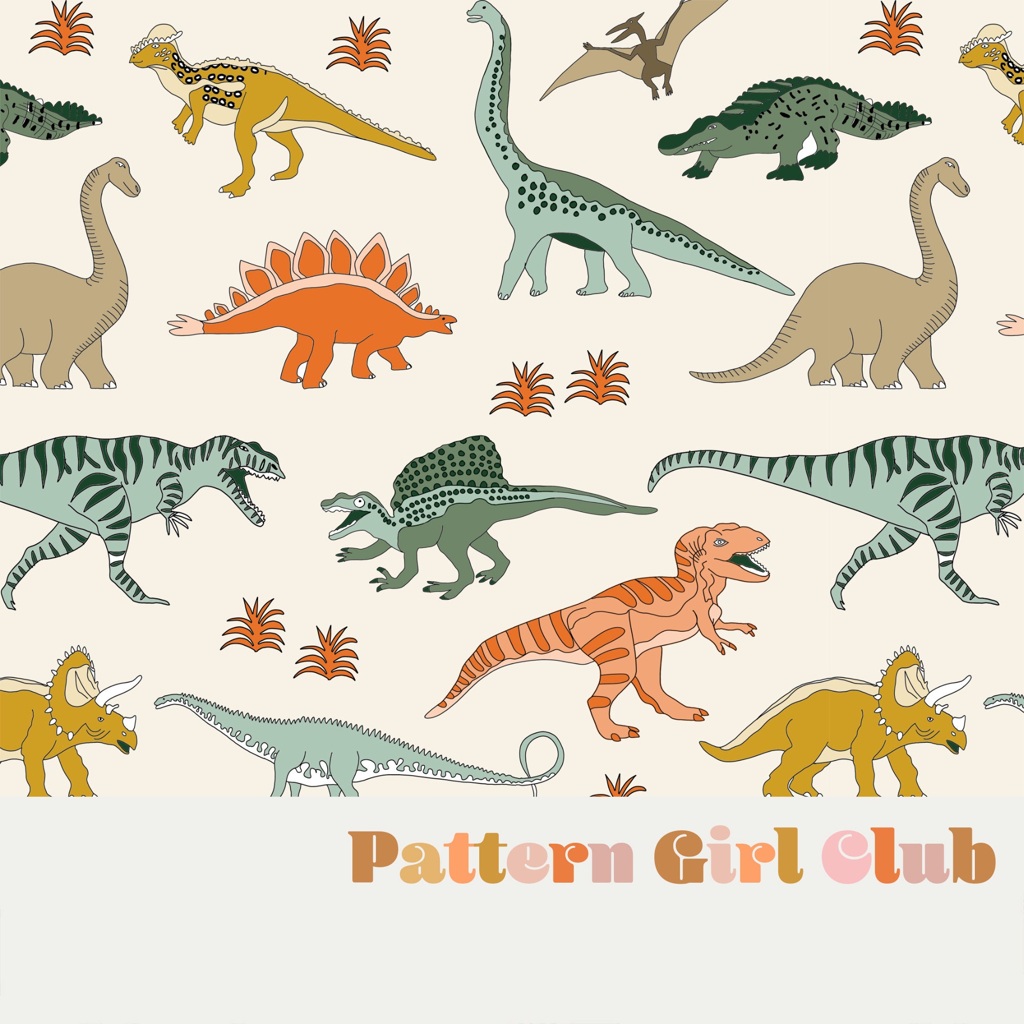 Dinosaurs Kids Seamless Repeat Pattern Boho Neutral for | Etsy