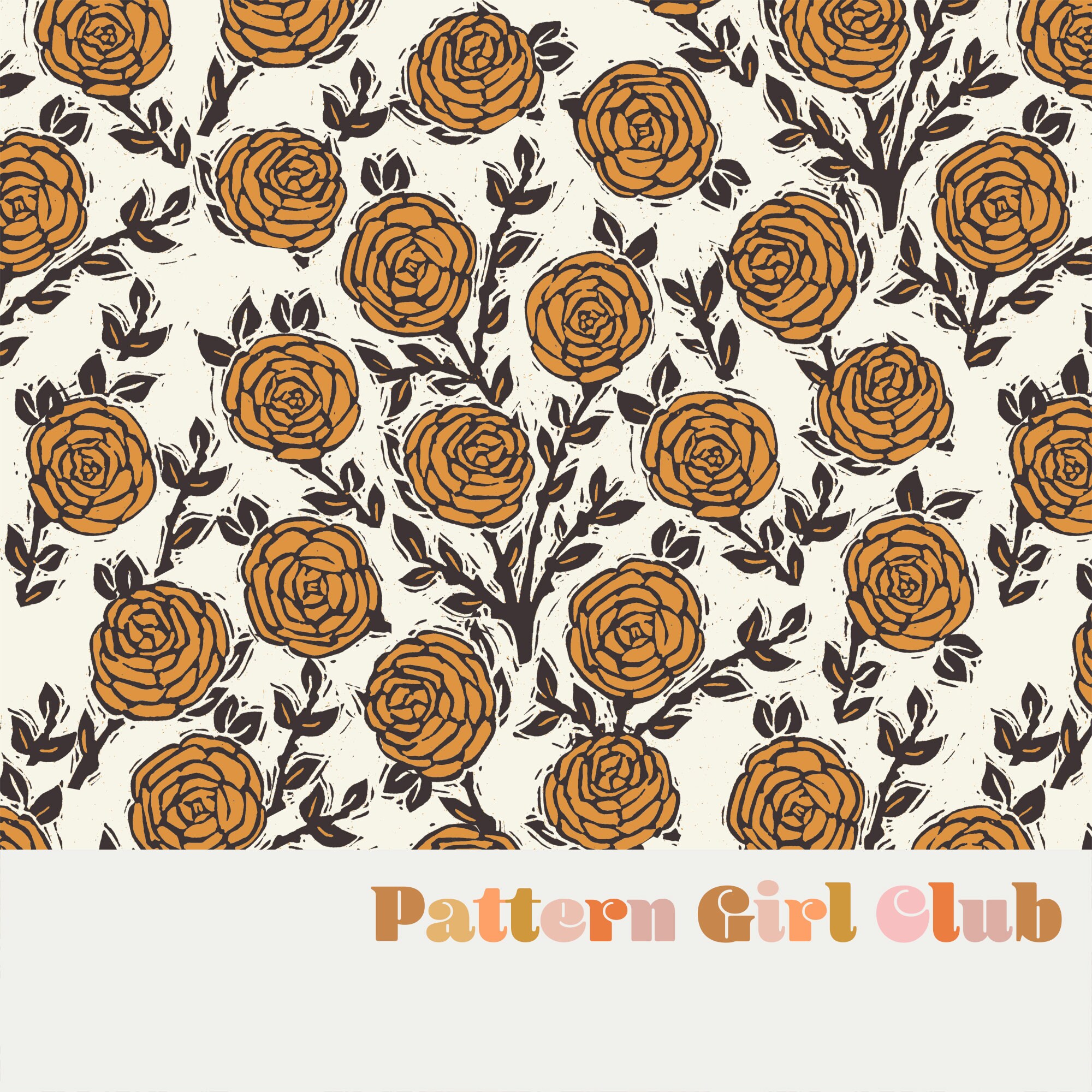 Linocut Roses Seamless Repeat Pattern Boho Neutral for | Etsy