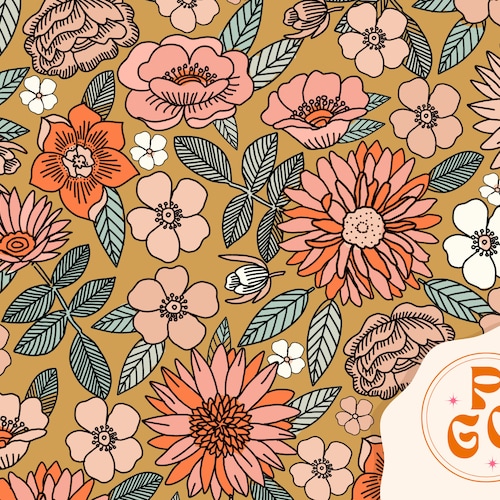 Vintage 70s Floral Retro Colors Seamless Repeat Pattern Boho - Etsy