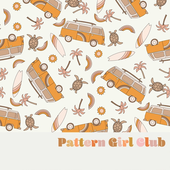 70s Summer Surf Beach Seamless Repeat Pattern Boho Neutral for - Etsy