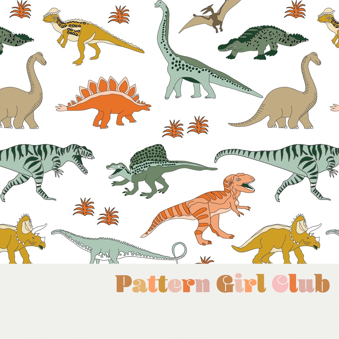 Dinosaurs Kids Seamless Repeat Pattern Boho Neutral for Commercial Use ...