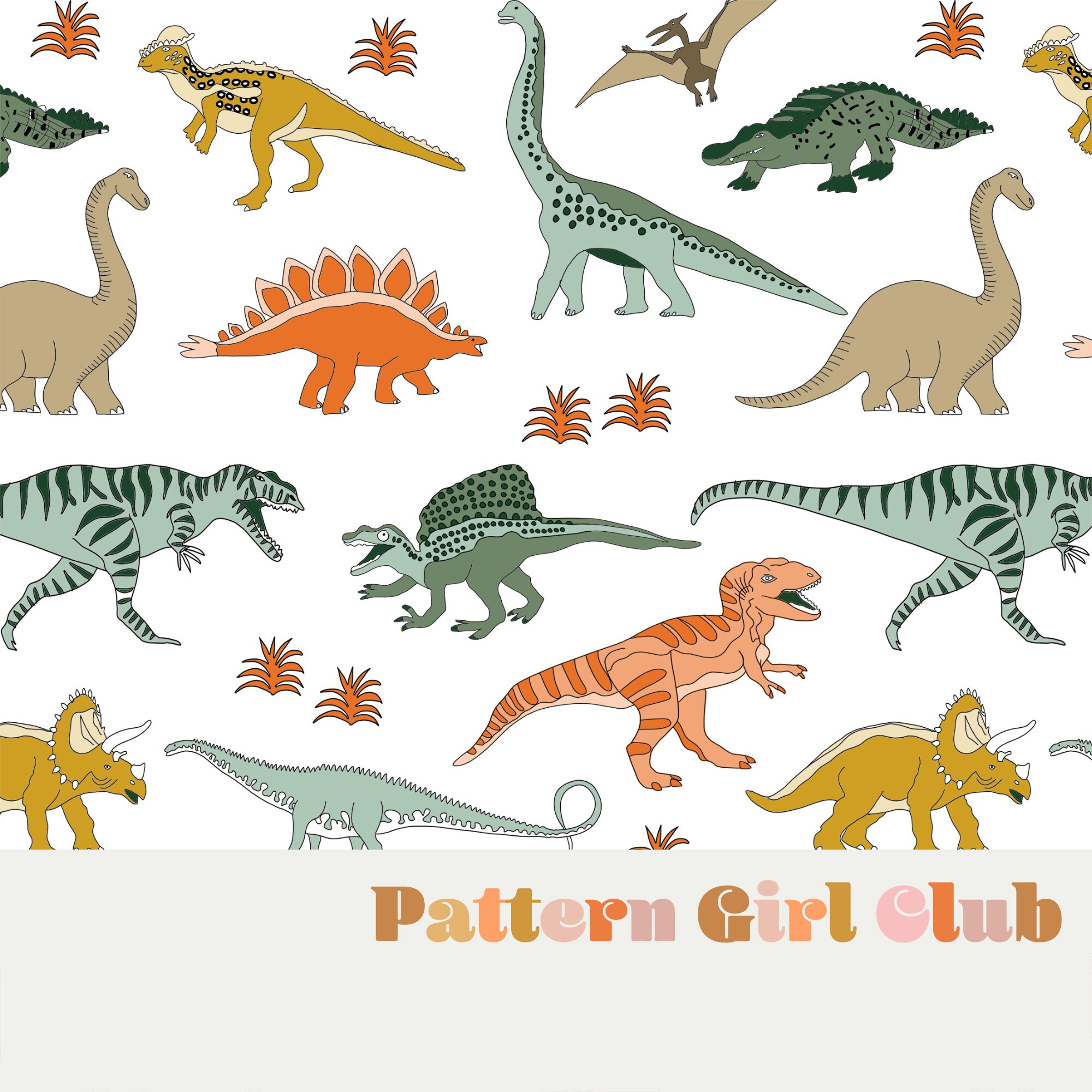 Dinosaurs Kids Seamless Repeat Pattern Boho Neutral for | Etsy