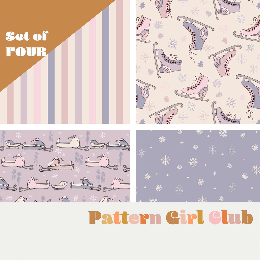 Set of 4 Seamless Files - Retro Winter Ice Skates, Snowmobiles ...