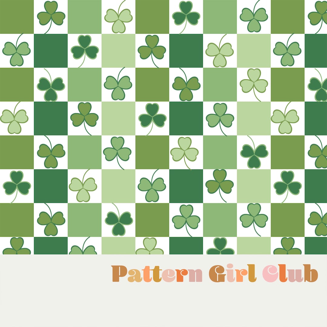 St Patricks Day Checkerboard Shamrock Seamless Repeat Pattern Boho ...
