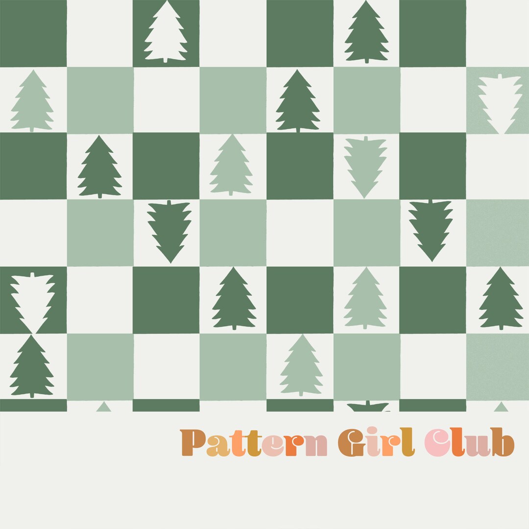 Checkerboard Christmas Trees Evergreen Holiday Seamless Repeat Pattern ...