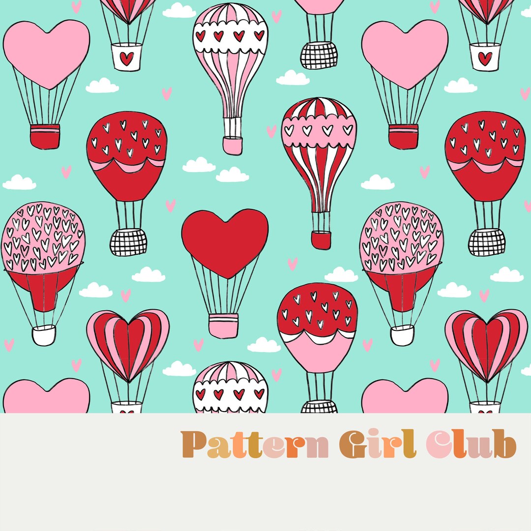 Valentines Hot Air Balloon Cute Kids Pattern Seamless Pattern for ...