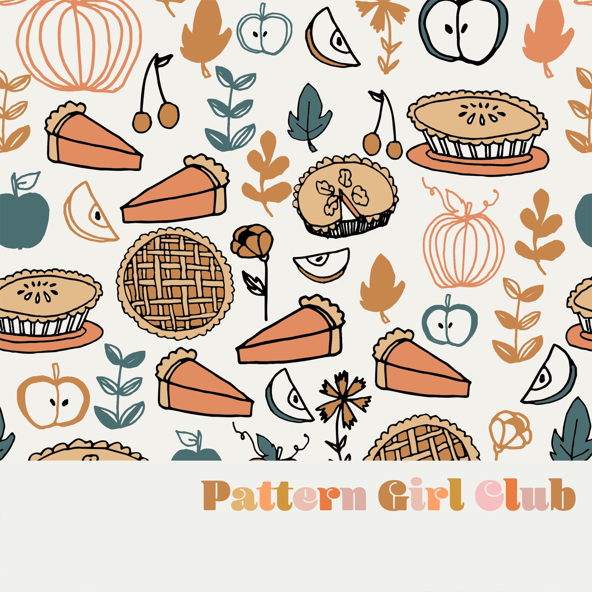 Pumpkin Pie Fall Leaves Food Seamless Repeat Pattern Boho - Etsy