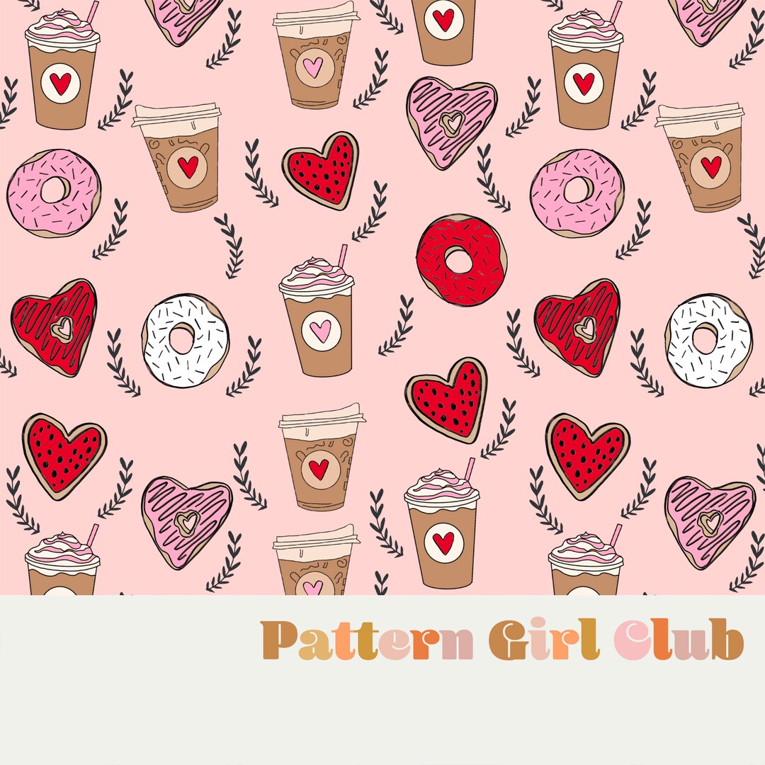 Valentines Iced Coffees Cute Kids Pattern Seamless Pattern for ...