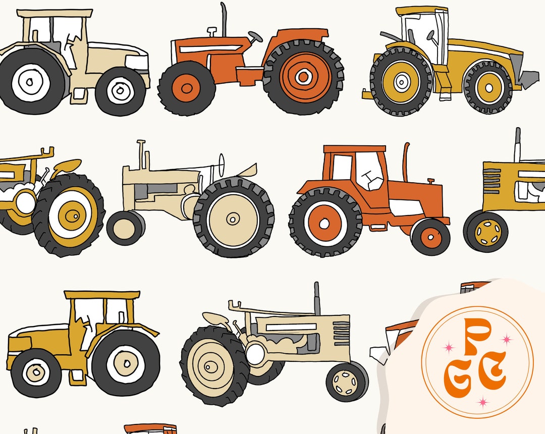 Vintage Tractors Hand-drawn Farm Illustration Seamless Repeat Pattern ...