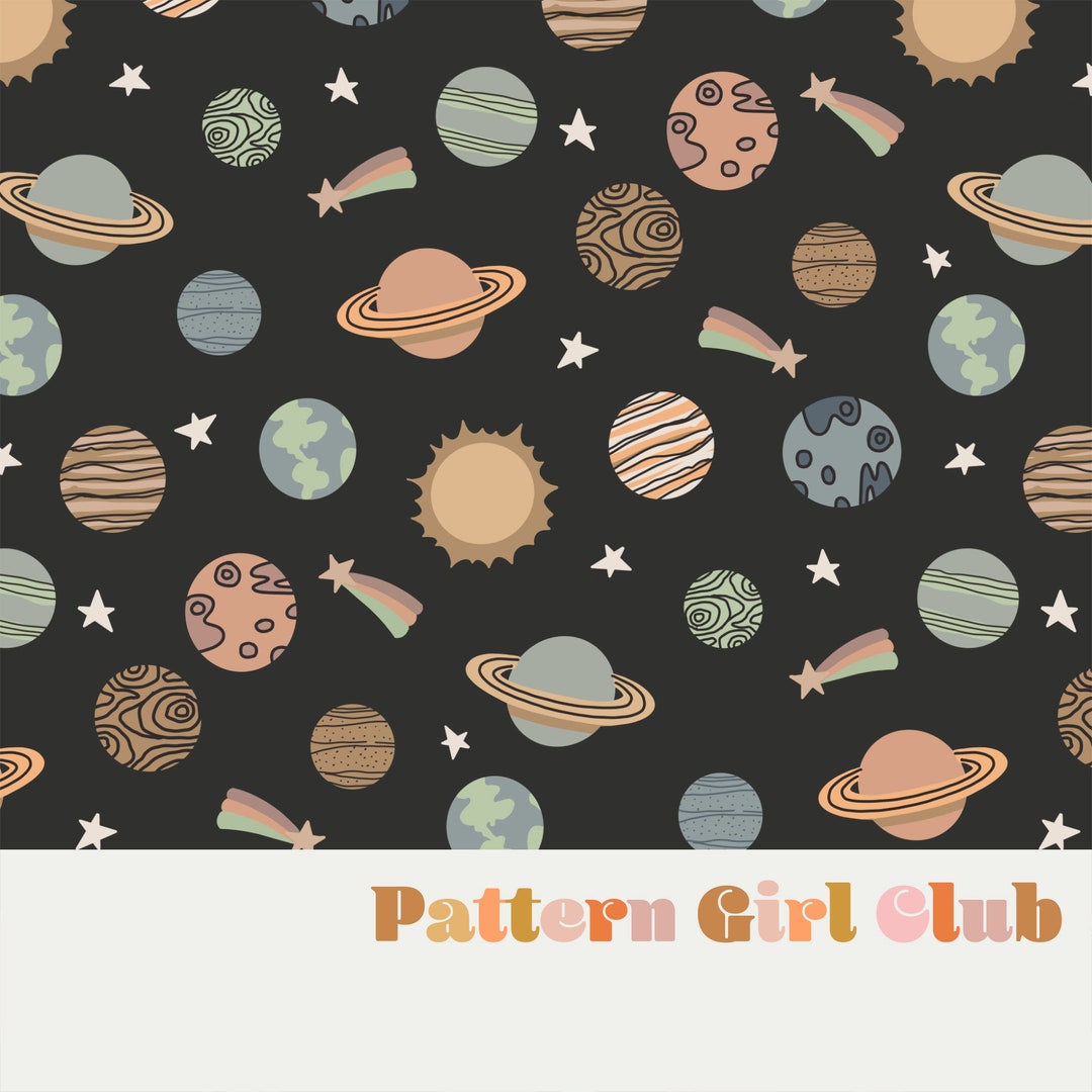 Planets Space Kids Seamless Repeat Pattern Boho Neutral for Commercial ...